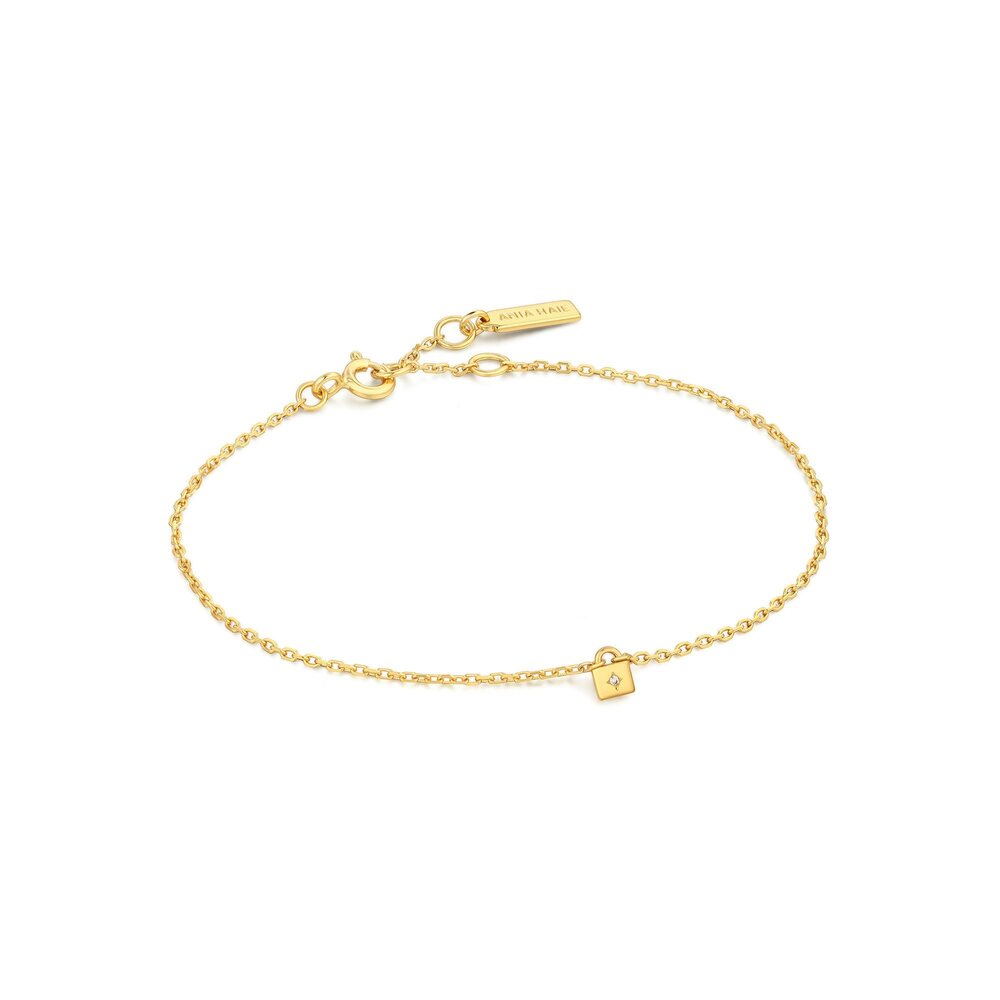 B032-02G Ania Haie Bracelet cadenas, argent doré, zircon